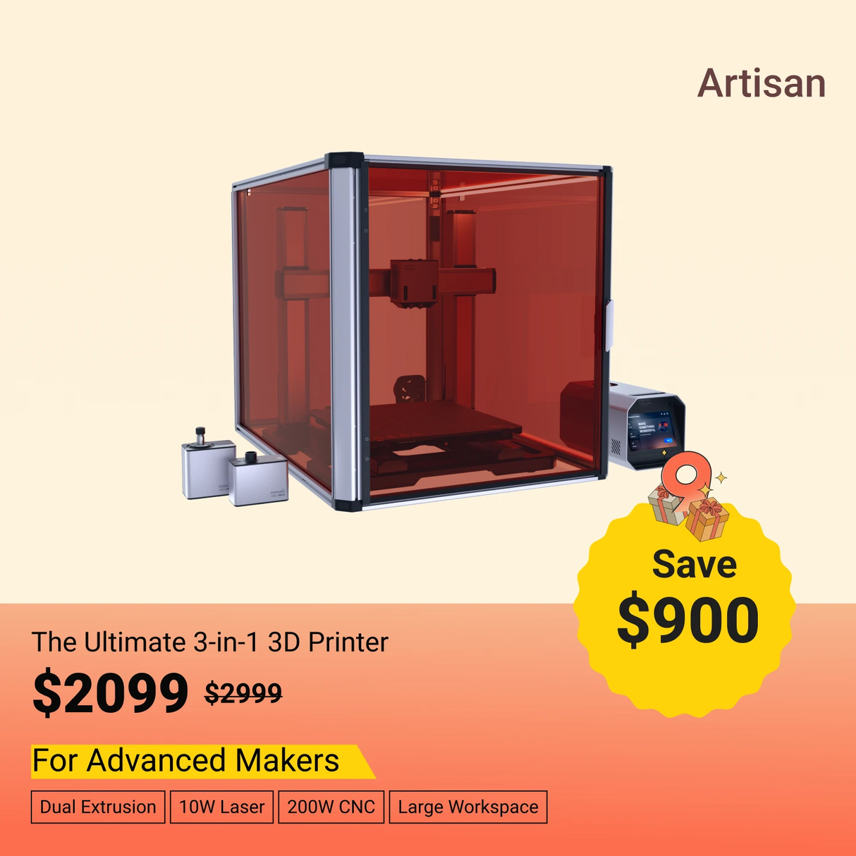 Snapmaker Artisan 3-in-1 3D Printer - Snapmaker US