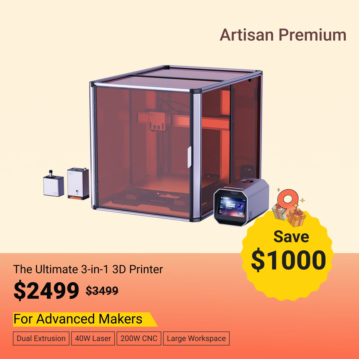 Snapmaker Artisan 3-in-1 3D Printer - Snapmaker US